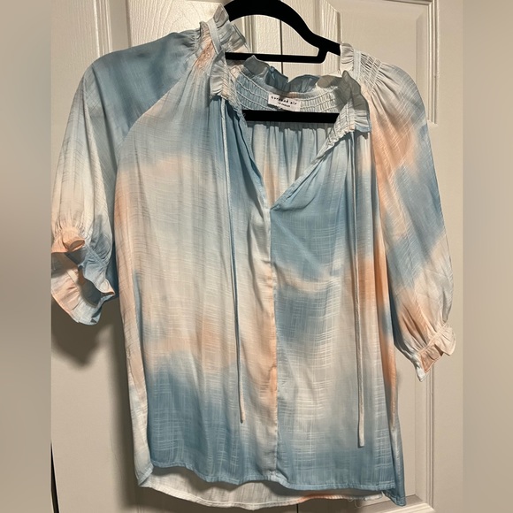 Current Air | Tops | Euc Current Air Blouse In Light Blue And Peach Tie ...